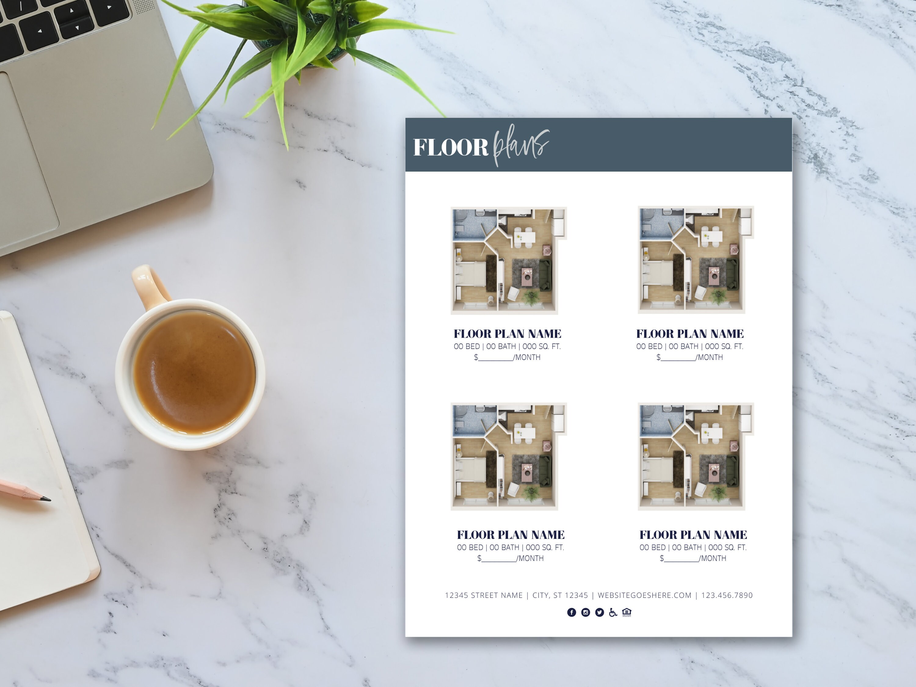 Apartment Marketing Flyer Template, Editable Floor Plans Flyer ...