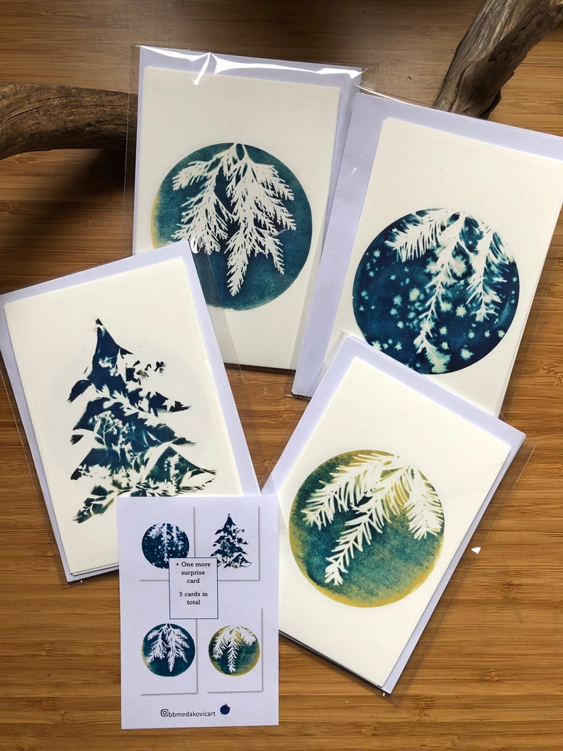 Cyanotype Christmas Cards Set of 5 - Etsy