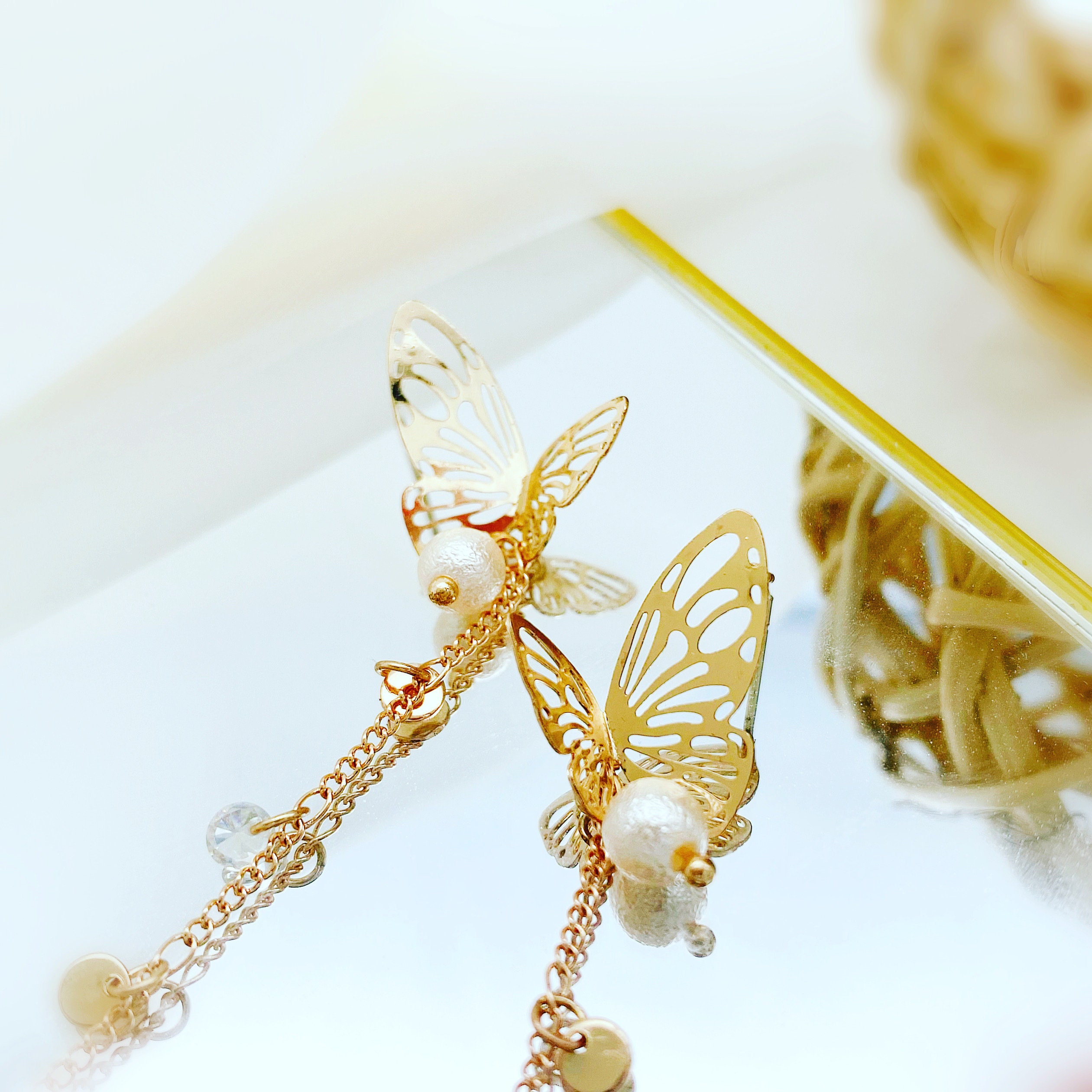 Butterfly Drop Earrings Convertible to Clip on Pearl and - Etsy