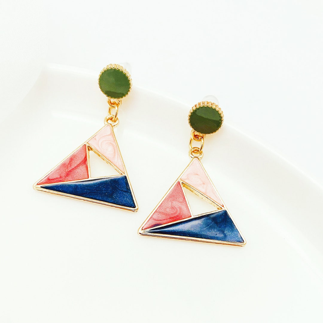 Tri-color Triangle Dangle Earrings Made With Sterling Silver Posts or ...