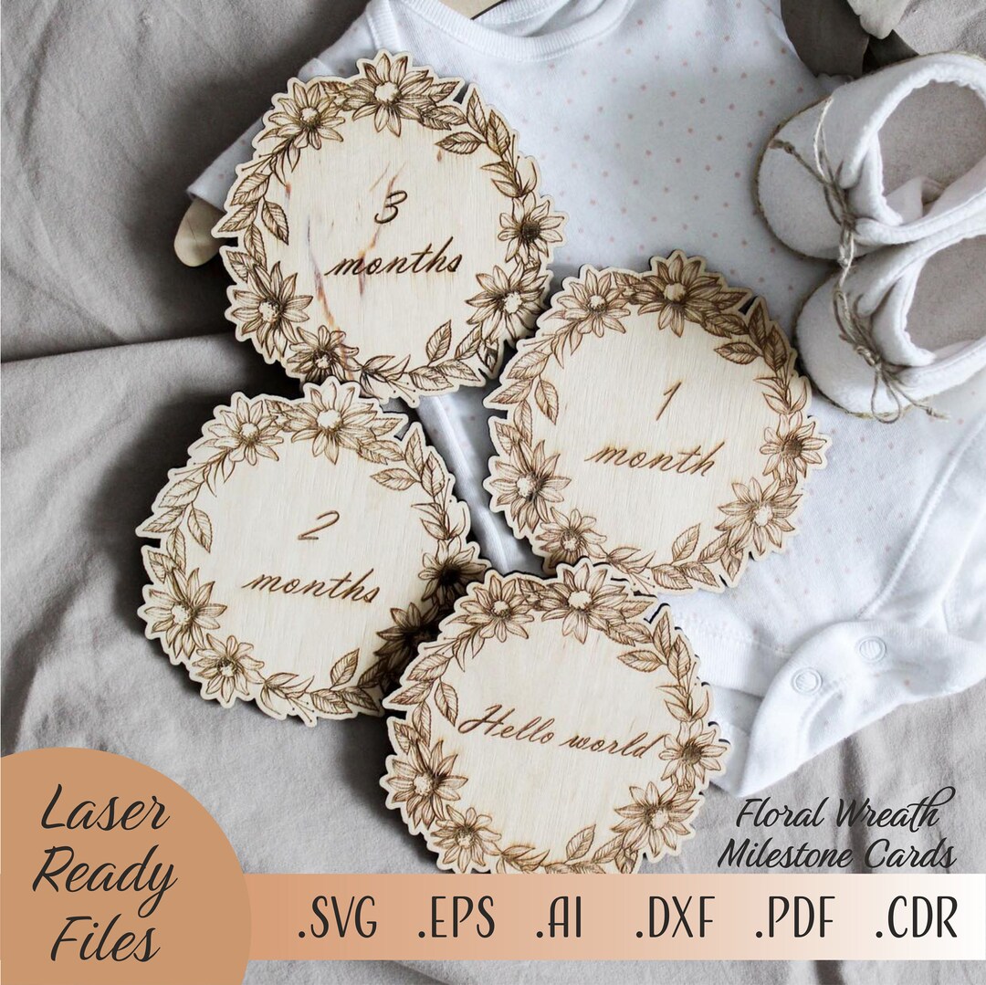 Floral Baby Milestone Cards SVG, Floral Wreath SVG Bundle, Milestones ...