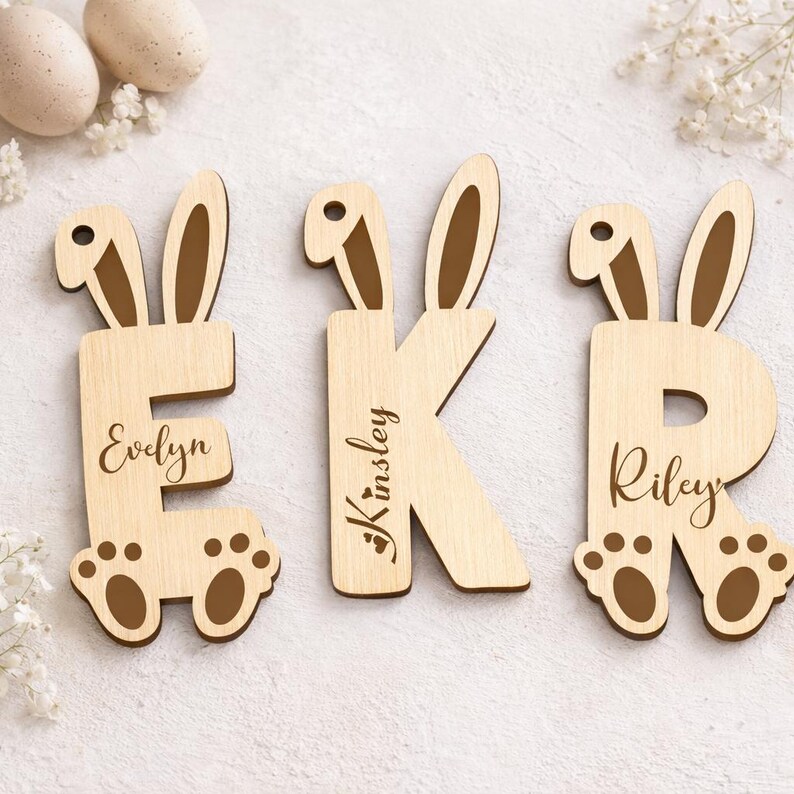 Easter Bunny Initial Gift Tags SVG, Full Alphabet, Personalized Bunny ...
