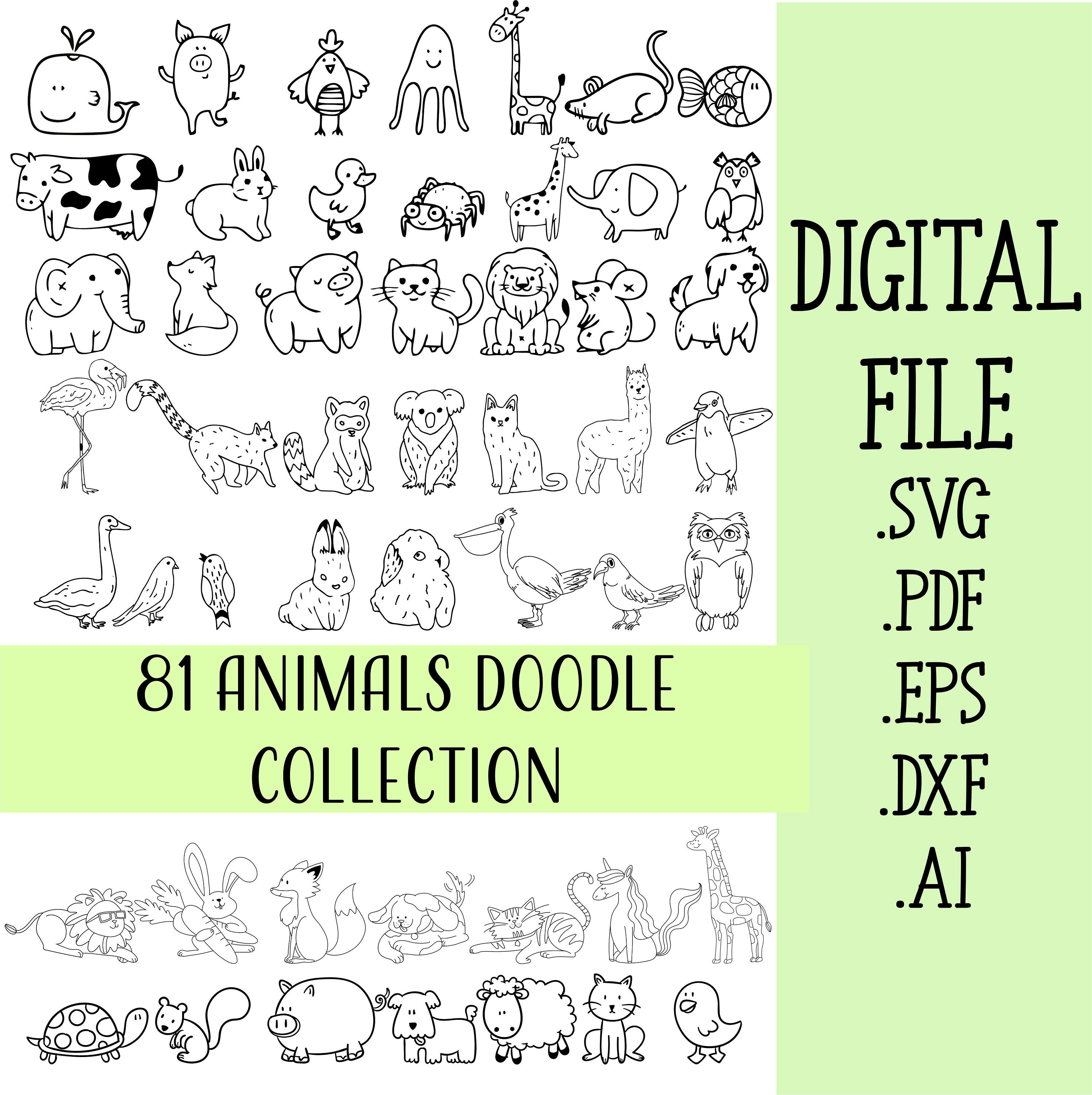 81 Animals Doodle SVG Bundle, File for Cricut, Wild Animal Cute Animal ...