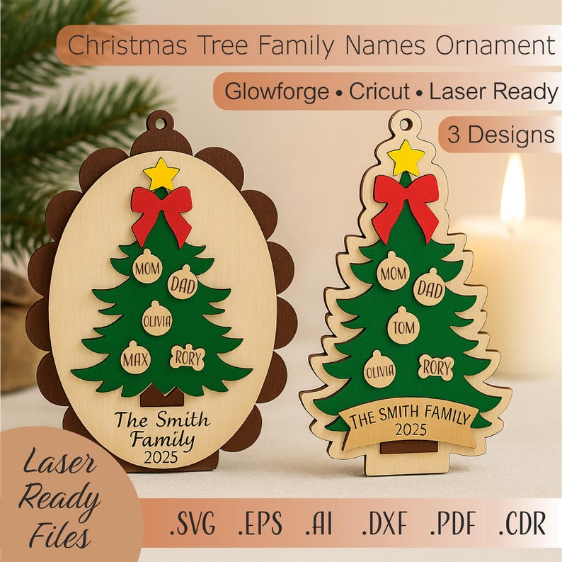 Christmas Tree Family Names Ornament SVG, Personalized Christmas Tree ...