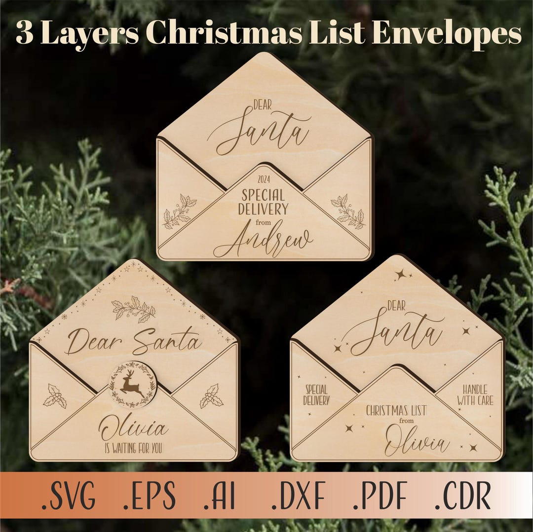 Letter to Santa Envelope Ornament SVG Bundle, Dear Santa Ornament Svg ...
