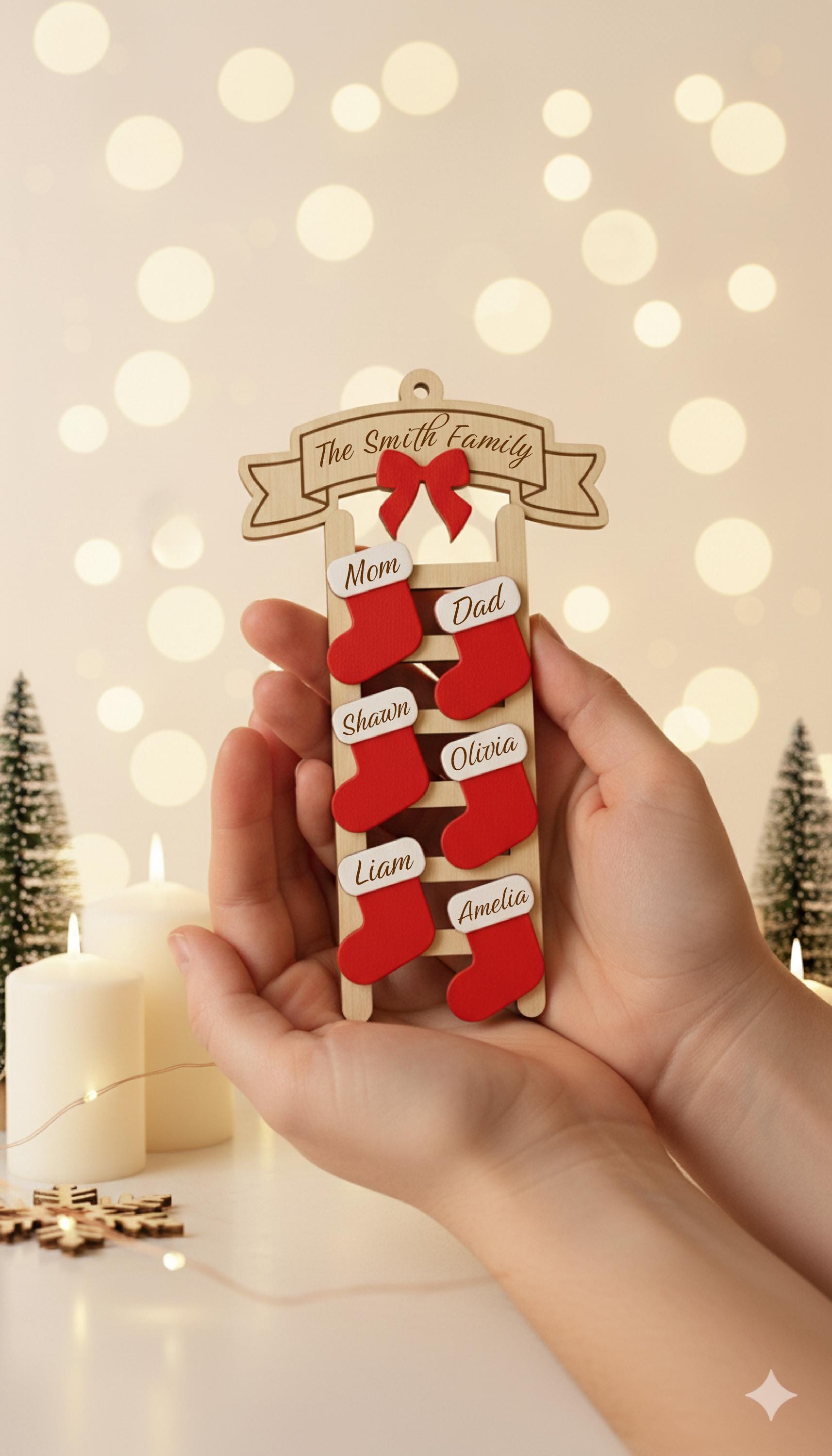 Christmas Family Names Ladder Ornament SVG, Personalized Stocking ...