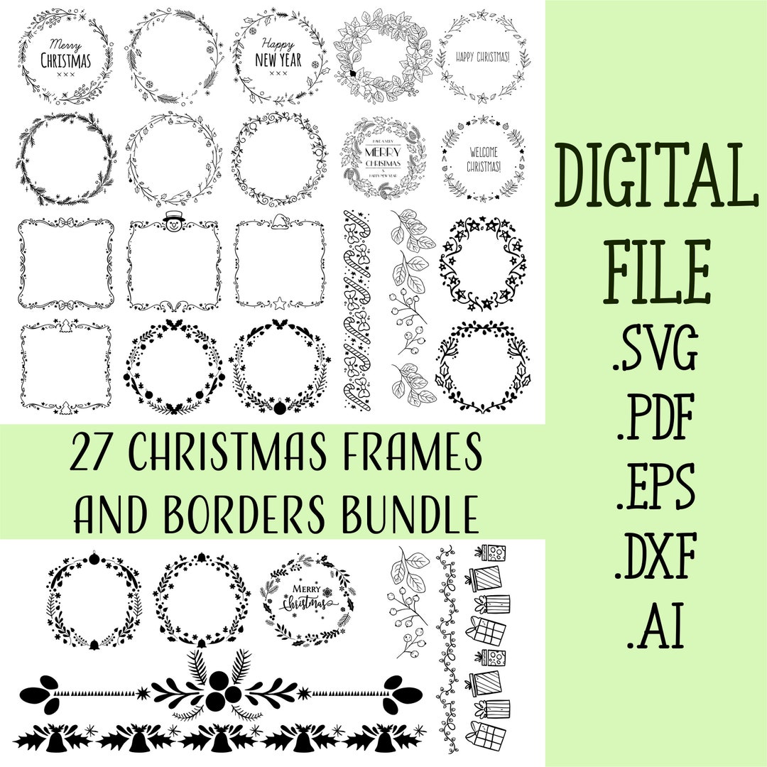 27 Christmas Frames and Borders SVG Bundle, Winter Christmas Wreath SVG ...