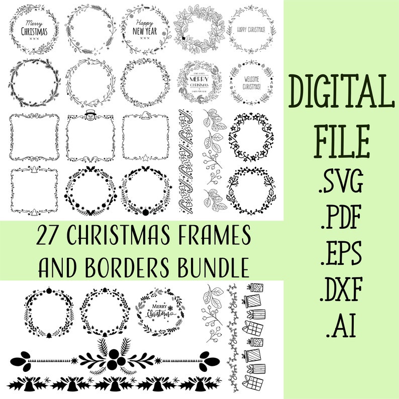27 Christmas Frames and Borders SVG Bundle, Winter Christmas Wreath SVG ...