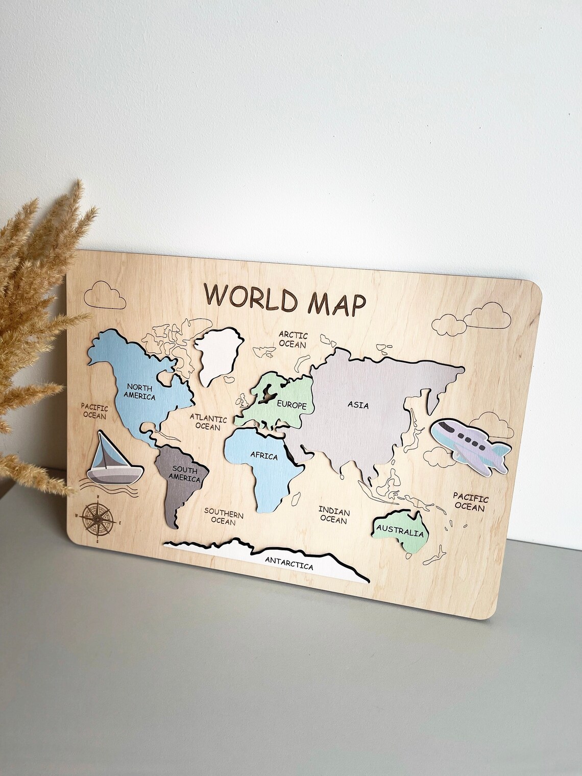 Wood World Map Puzzle Christmas Gift for Kids Montessori - Etsy