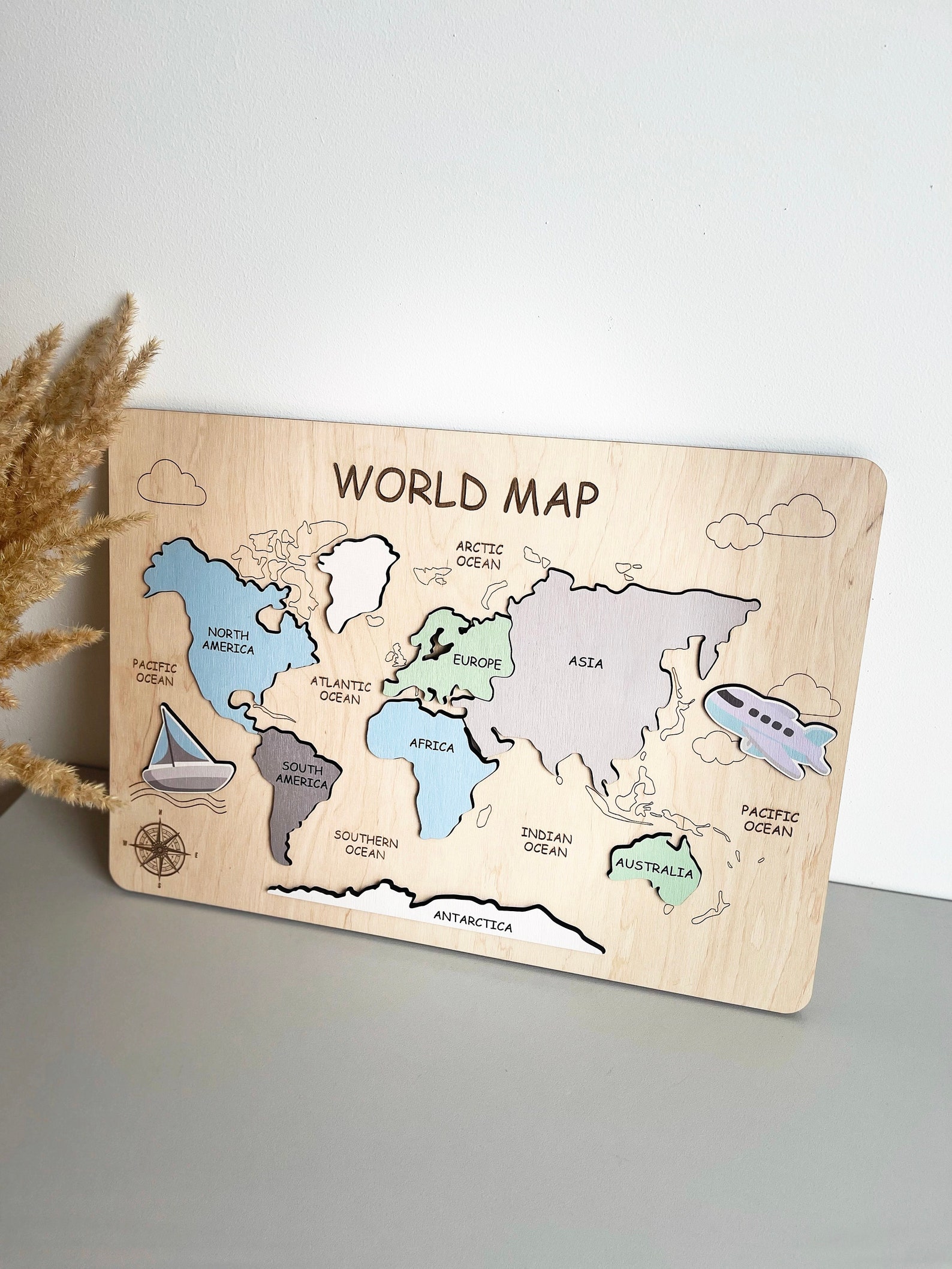 Wood World Map Puzzle Christmas Gift for Kids Montessori - Etsy