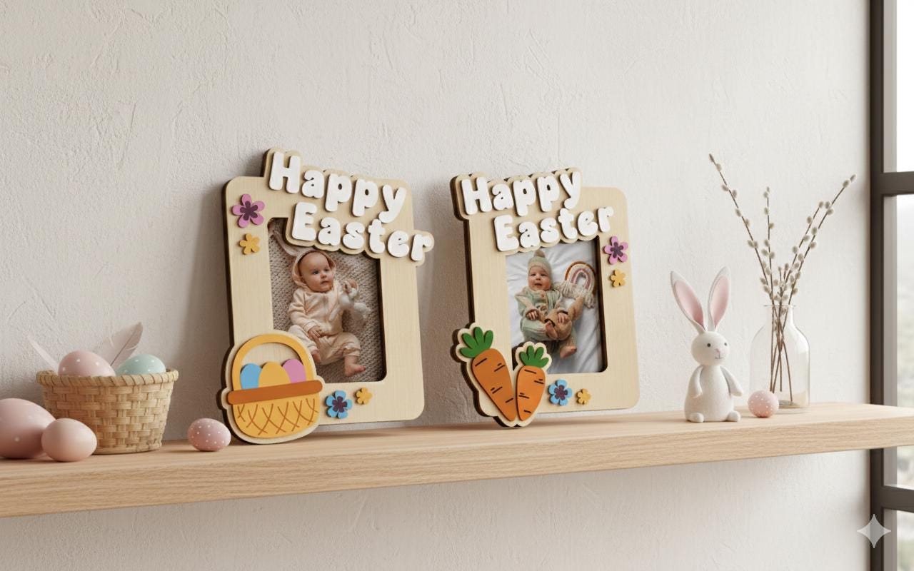 Happy Easter Photo Frame SVG, Baby First Easter Picture Frame Laser Cut ...