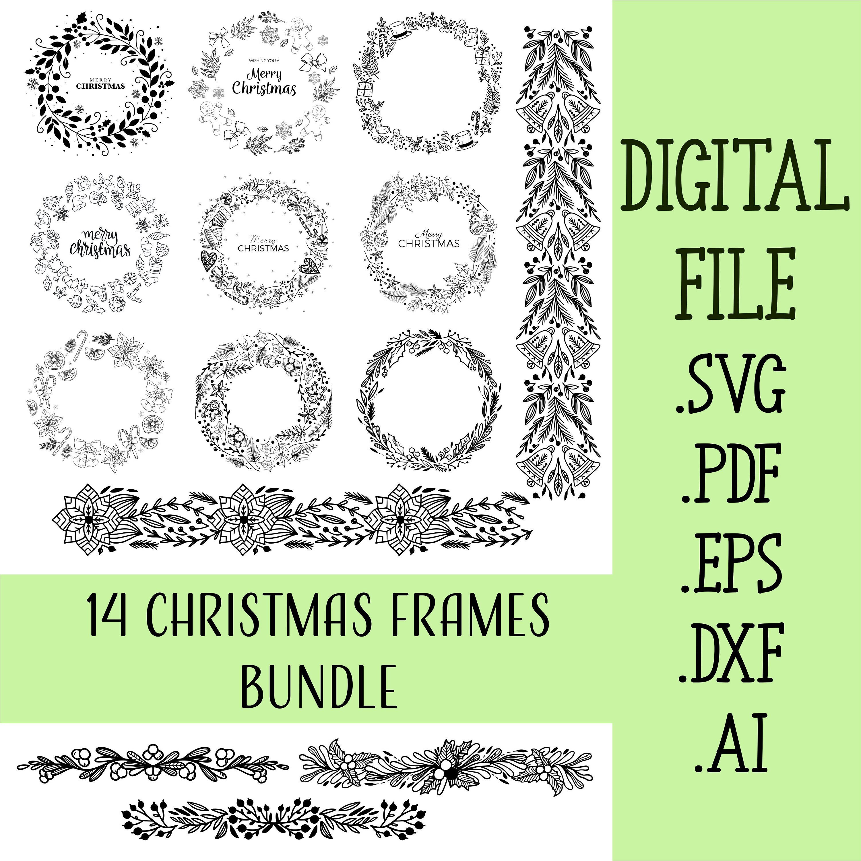 Christmas Frames SVG Bundle Winter Wreath SVG Christmas Trees Cut SVG ...