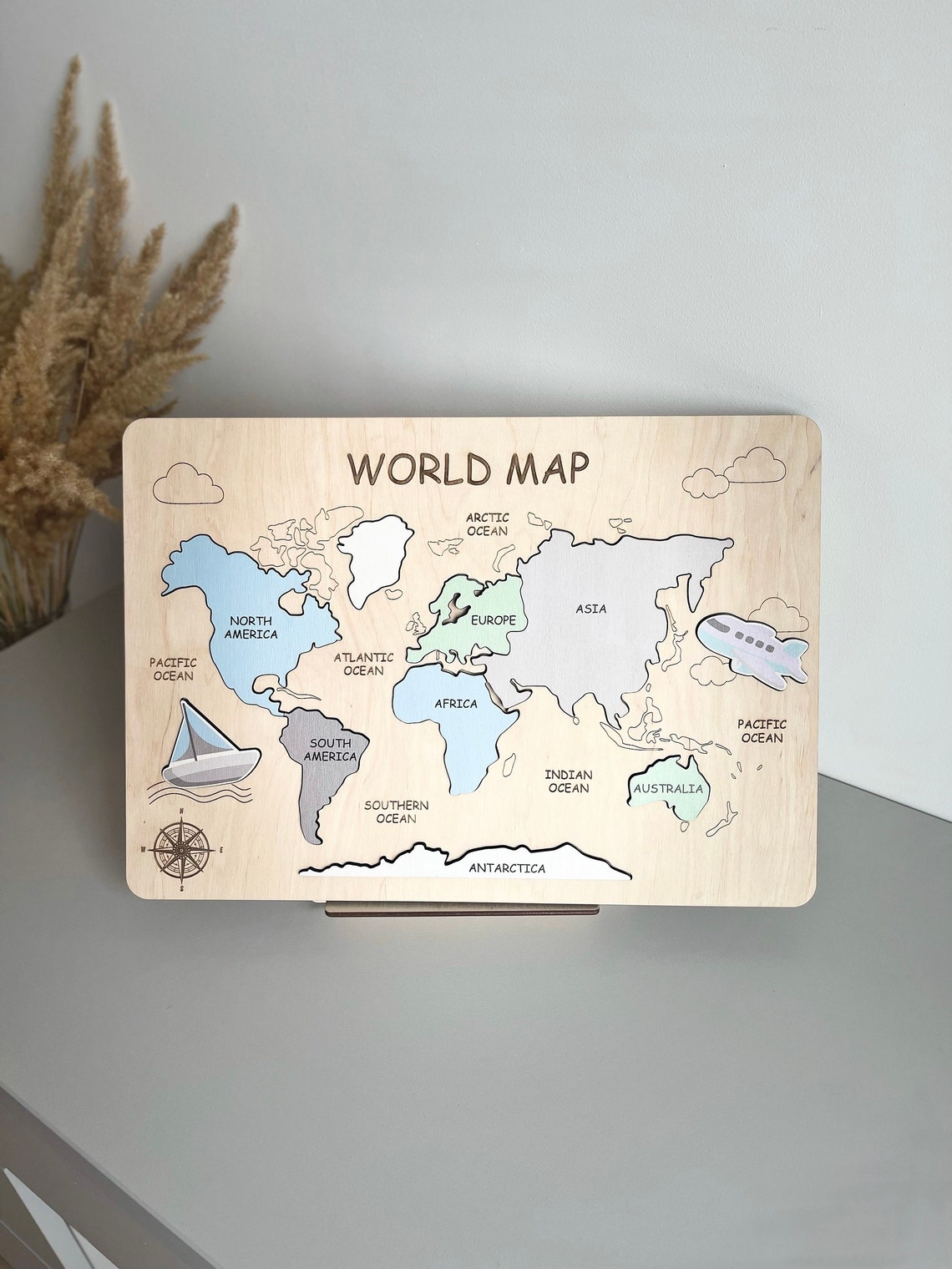 Wood World Map Puzzle Christmas Gift for Kids Montessori - Etsy