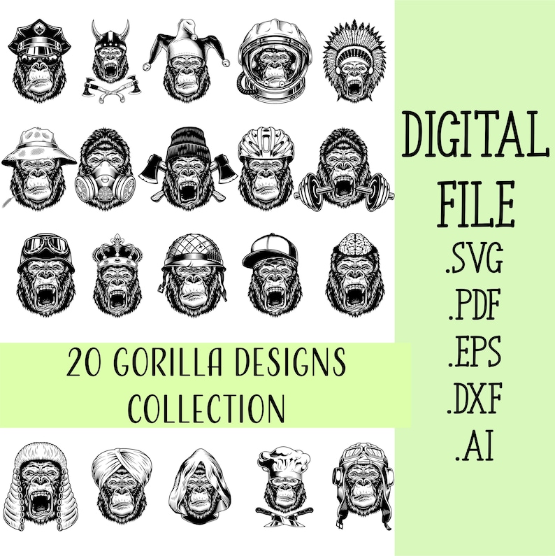 20 Gorillas SVG Bundle, Gorilla Head SVG Bundle, Gorilla Face Clipart ...