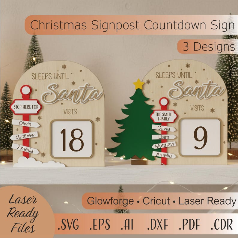 Christmas Signpost Countdown Sign SVG, Sleeps Until Santa Visits Sign ...