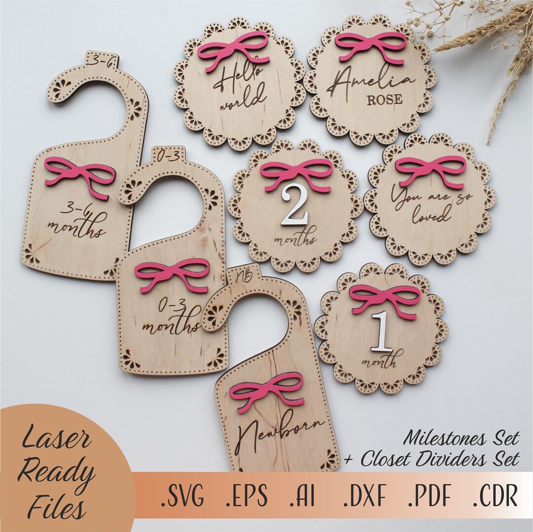Bow Closet Dividers SVG, Girl Milestone Cards Svg, Nursery Closet ...