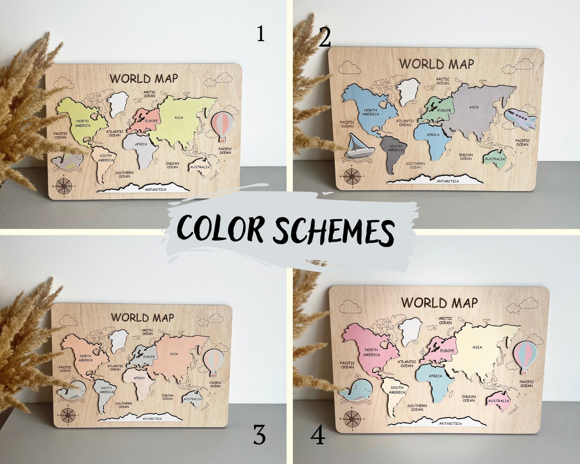 Wood World Map Puzzle Christmas Gift for Kids Montessori - Etsy