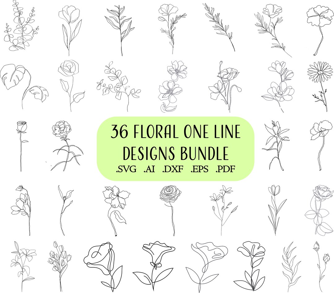 36 Floral One Line Designs SVG Bundle, Bouquet SVG, Flowers Svg Png ...