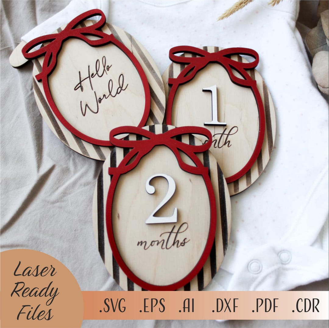 Wooden Baby Milestones Bow SVG, Baby Girl Milestone SVG, Hello World ...