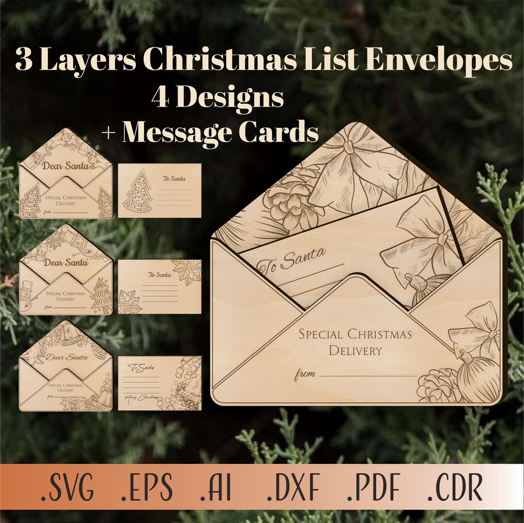 Letter to Santa Envelope SVG Bundle, Christmas Wishlist Svglasercut ...