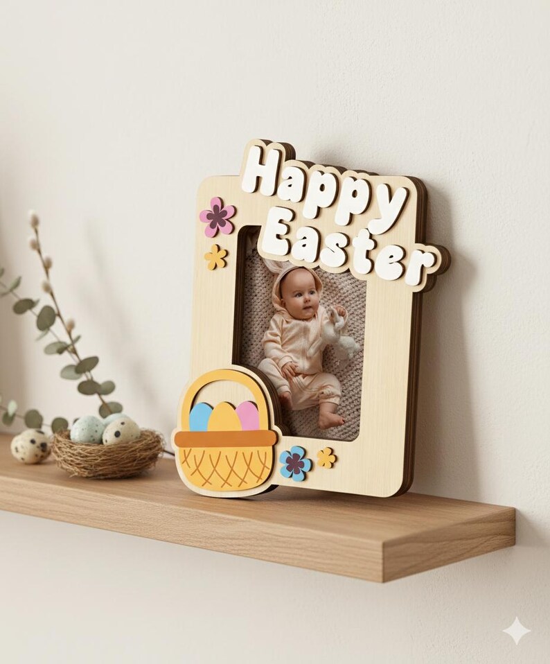 Happy Easter Photo Frame SVG, Baby First Easter Picture Frame Laser Cut ...