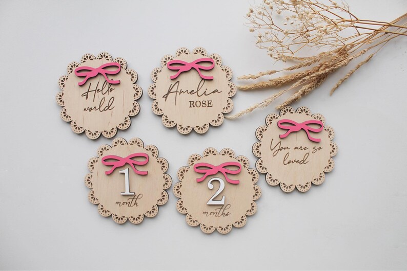 Baby Girl Milestone Cards SVG – Bow Monthly Markers for Newborn Photos ...