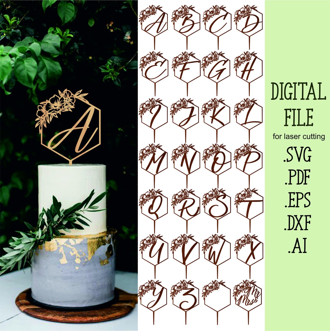 Monograma Topper de pastel inicial SVG, Topper de pastel de monograma ...