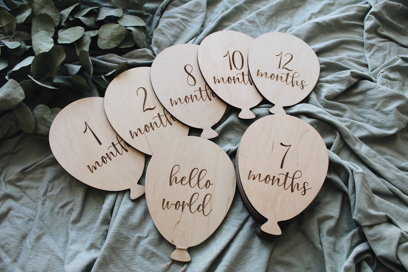 Balloon Baby Milestone Cards SVG Bundle – Wooden Style Monthly Baby Age ...