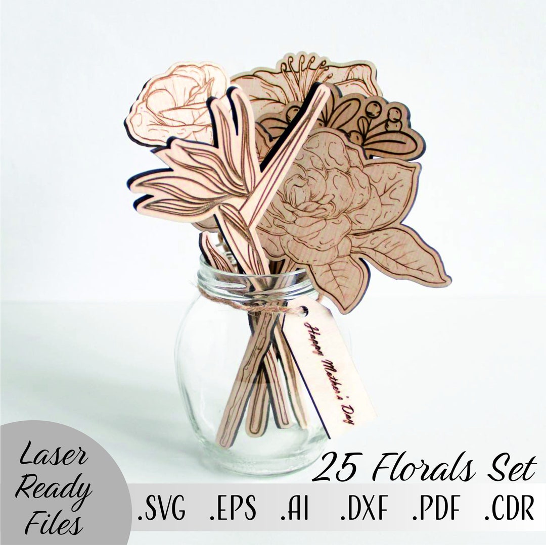25 Flowers SVG Bundle, Laser Cut Glowforge Cricut Digital Download ...