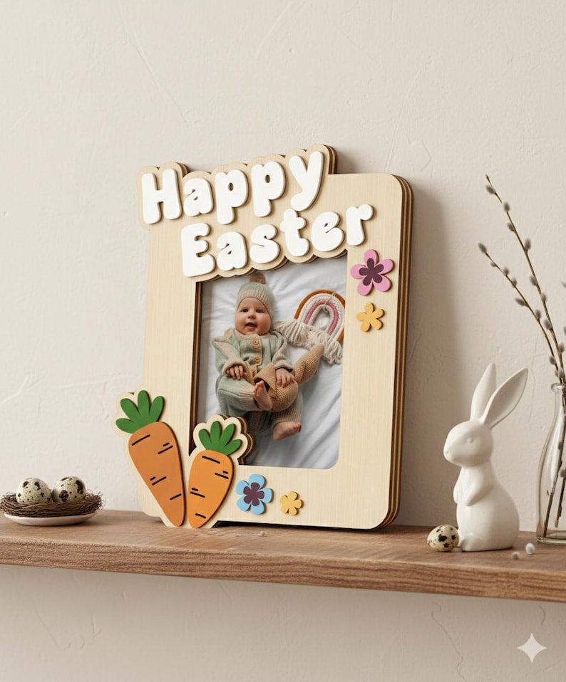 Happy Easter Photo Frame SVG, Baby First Easter Picture Frame Laser Cut ...