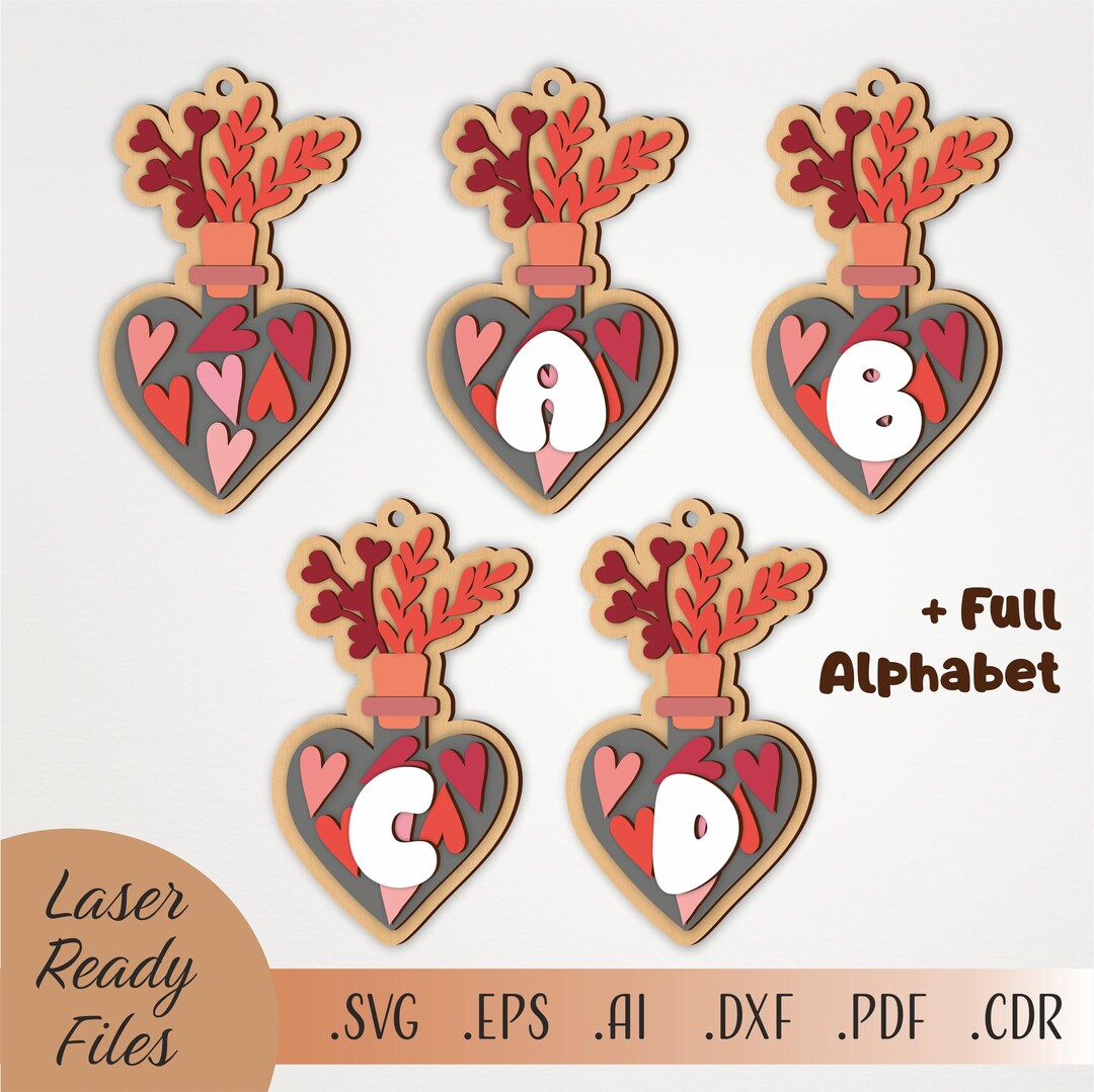 Valentine's Day Name Tag SVG, SVG Heart Letter Tag, Valentine's Gift ...