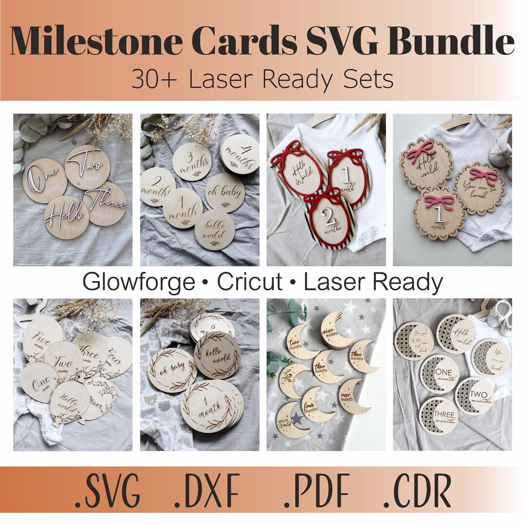 Baby Milestone Cards SVG Bundle | Laser Cut Files for Glowforge Cricut ...