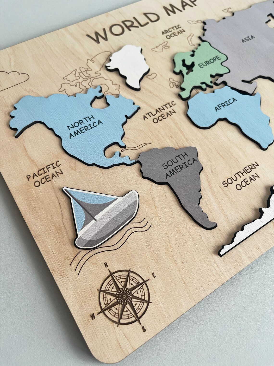 Wood World Map Puzzle Christmas Gift for Kids Montessori - Etsy