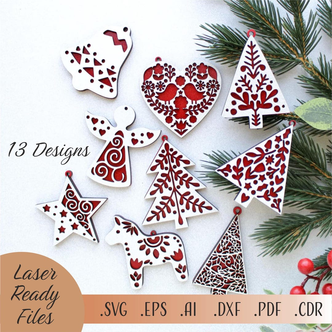 Christmas Scandinavian Ornaments SVG Bundle, Christmas Tree Ornaments ...