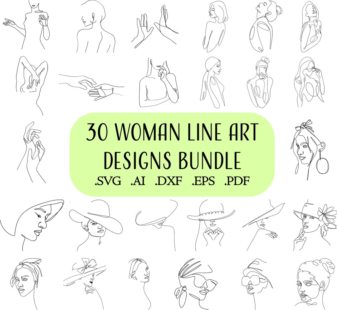 30 Lady Line Art Designs SVG Bundle, Lady Line Art Cake Plaque, Woman ...