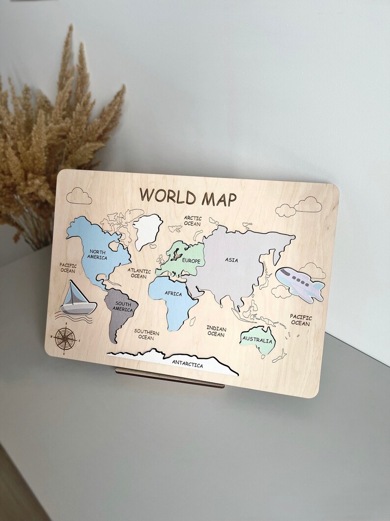 Wood World Map Puzzle Christmas Gift for Kids Montessori - Etsy