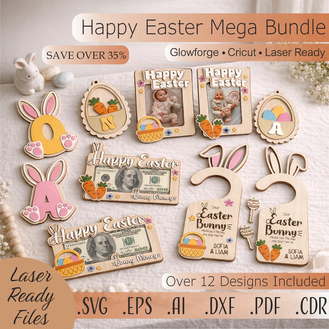 Happy Easter Mega Bundle SVG, Easter Bunny Tags, Basket Name Tags ...