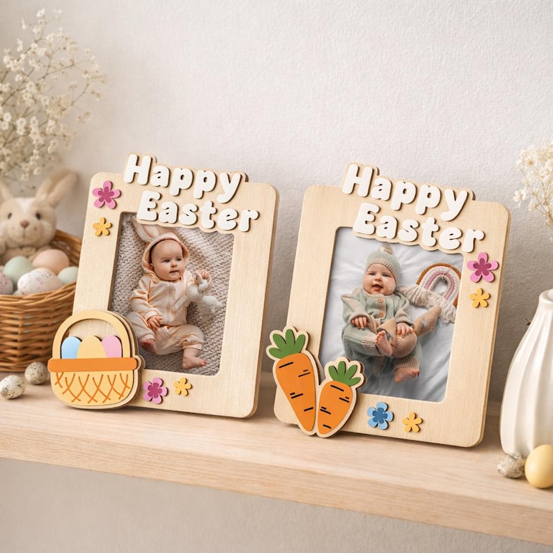 Happy Easter Photo Frame SVG, Baby First Easter Picture Frame Laser Cut ...