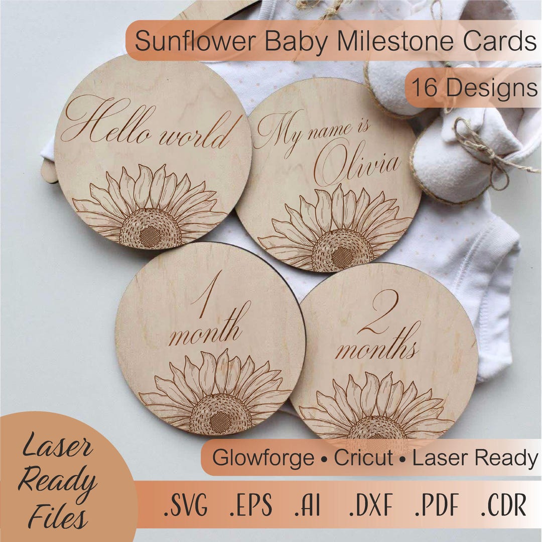 Sunflower Baby Milestone Cards SVG Bundle – Floral Baby Milestones ...