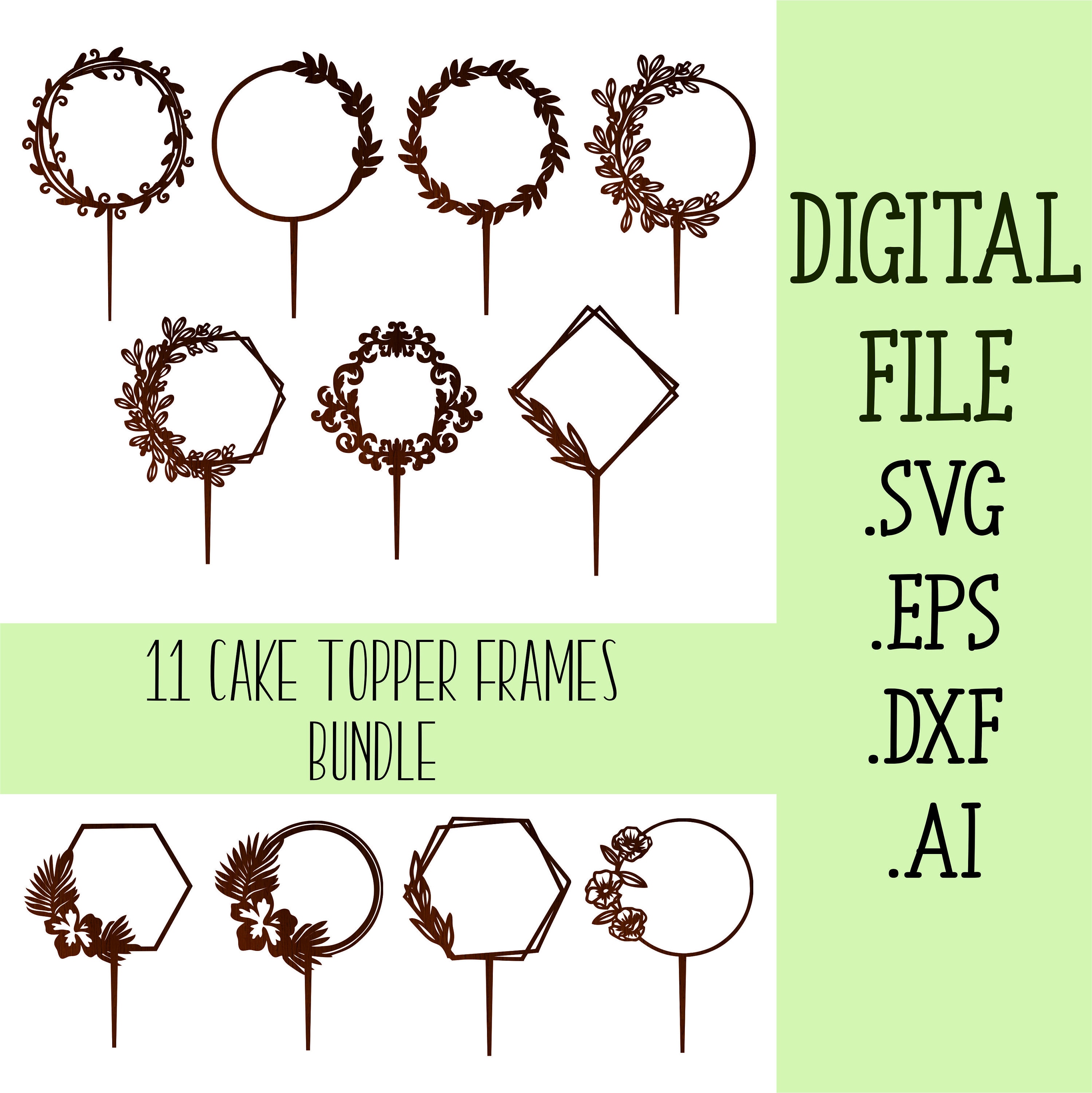 Wedding Cake Topper Frames Svg, Birthday Topper Svg, Flower Wreath ...
