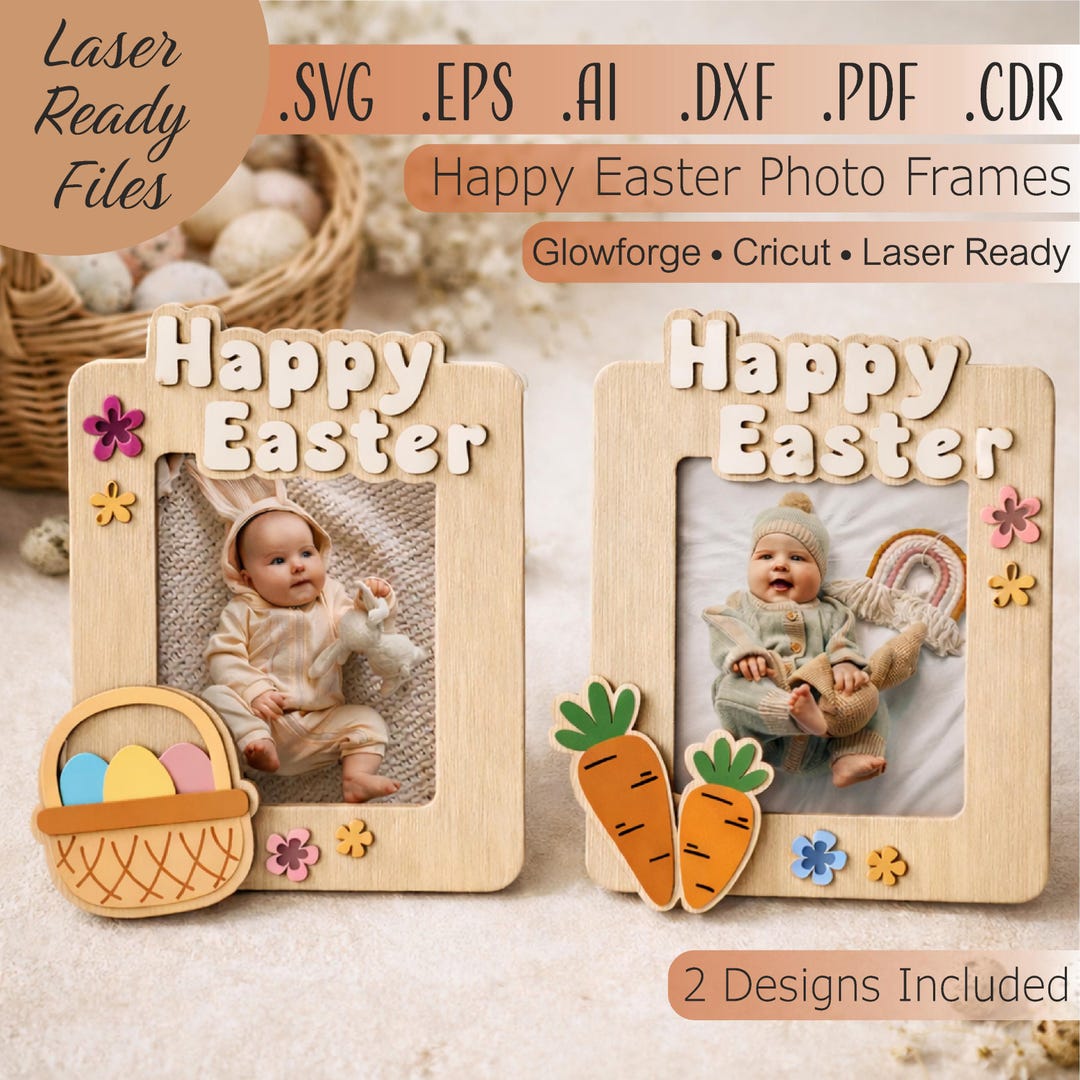Happy Easter Photo Frame SVG, Baby First Easter Picture Frame Laser Cut ...