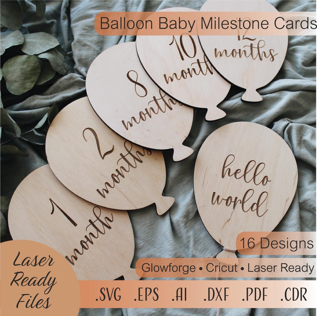 Balloon Baby Milestone Cards SVG Bundle – Wooden Style Monthly Baby Age ...