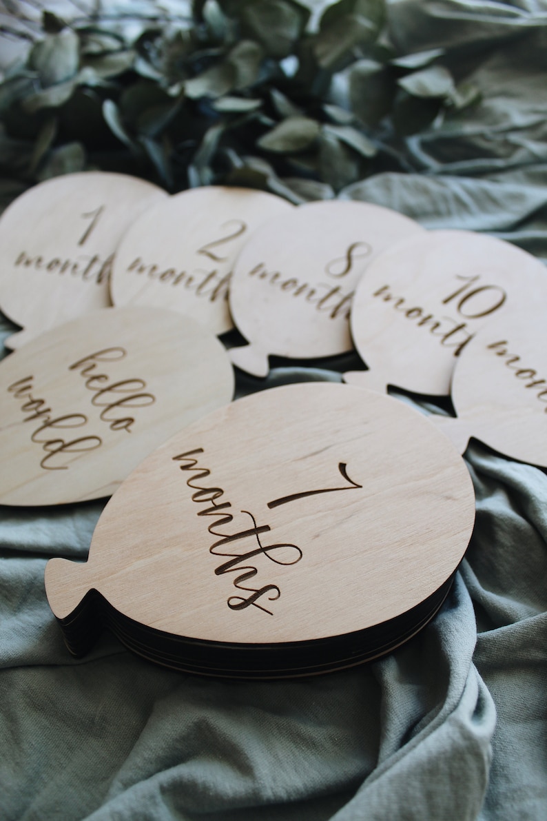 Balloon Baby Milestone Cards SVG Bundle – Wooden Style Monthly Baby Age ...