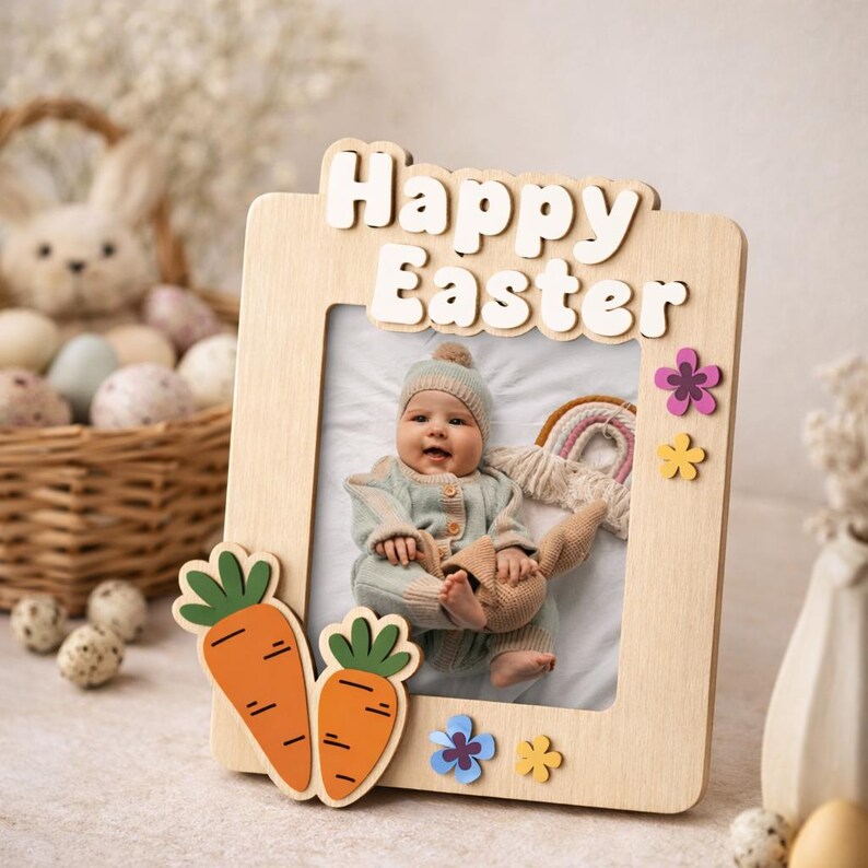 Happy Easter Photo Frame SVG, Baby First Easter Picture Frame Laser Cut ...