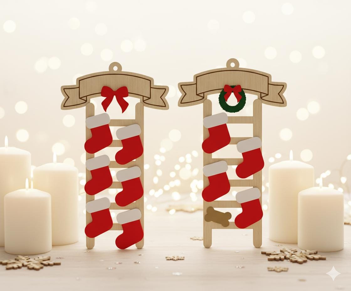 Christmas Family Names Ladder Ornament SVG, Personalized Stocking ...