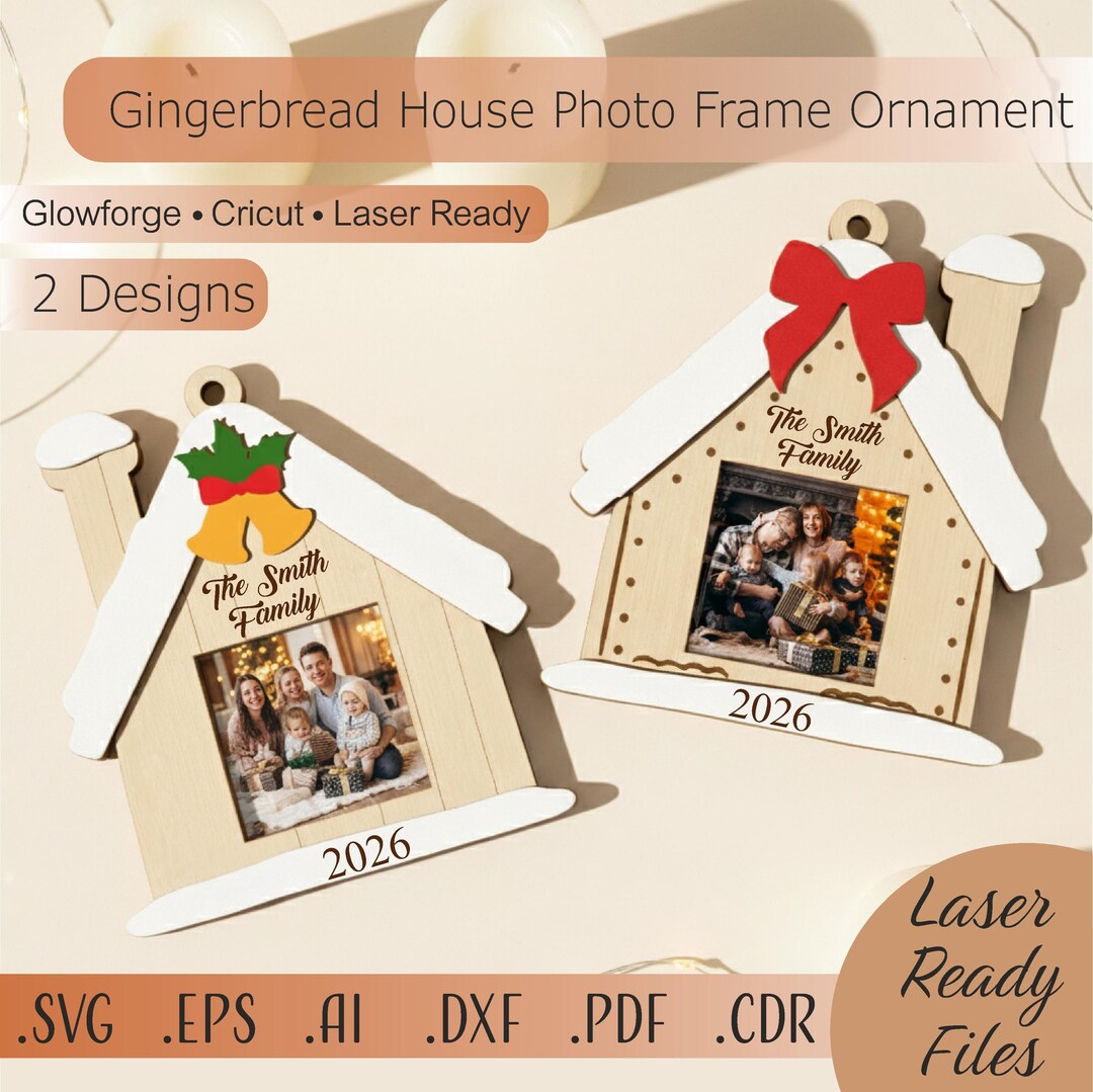 Gingerbread House Photo Ornament SVG, Christmas Family Frame Laser Cut ...
