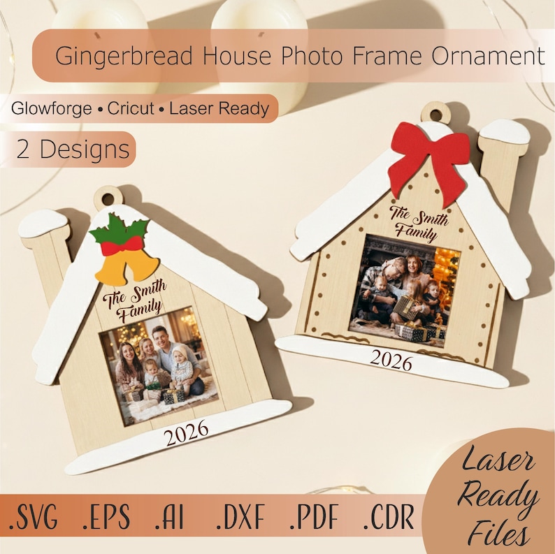 Gingerbread House Photo Ornament SVG, Christmas Family Frame Laser Cut ...
