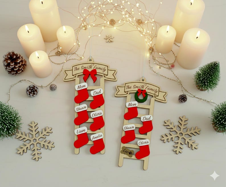 Christmas Family Names Ladder Ornament SVG, Personalized Stocking ...
