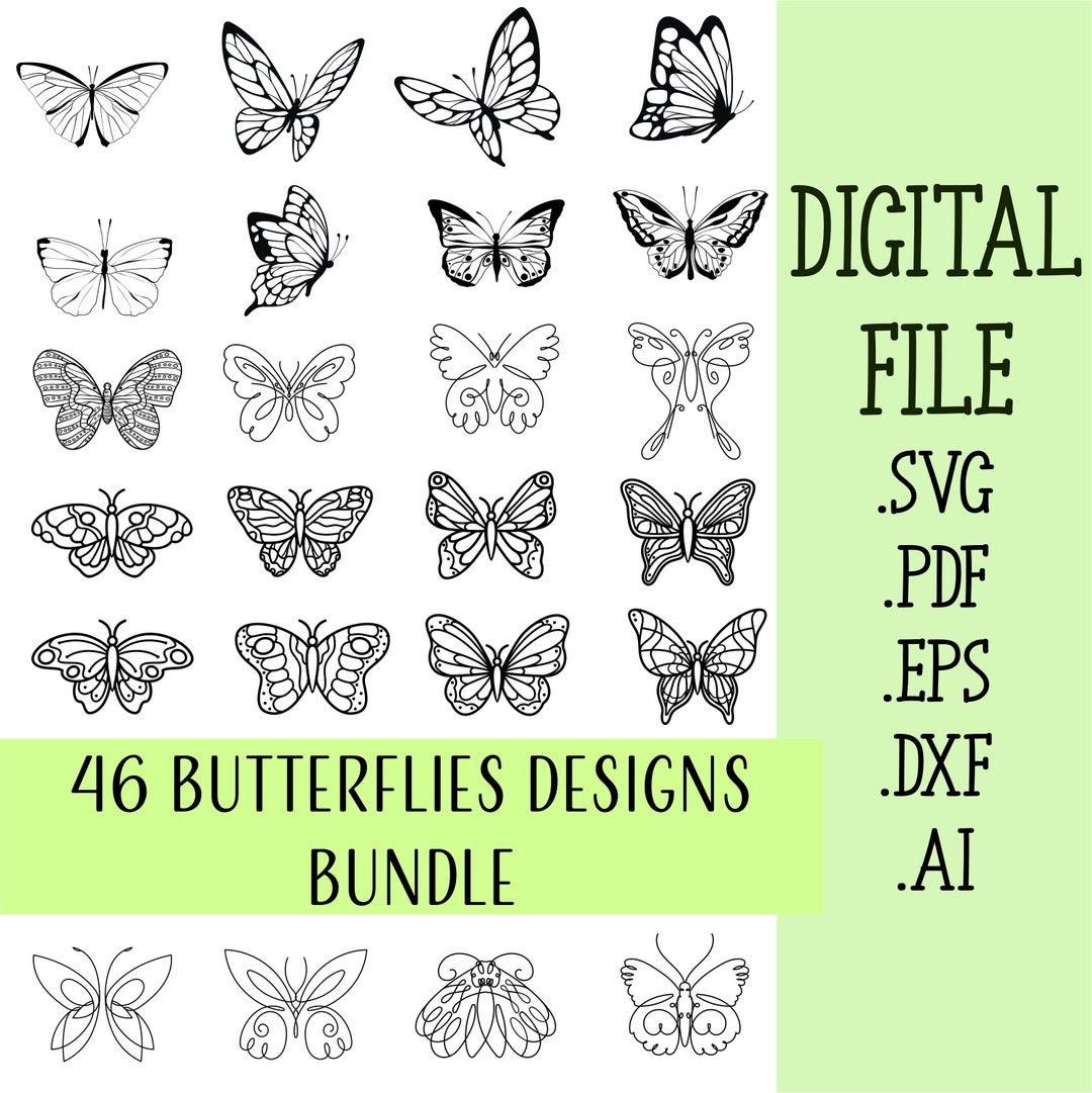 46 Butterfly Designs SVG Bundle, Hand Drawn Butterfle Svg, Butterfly ...