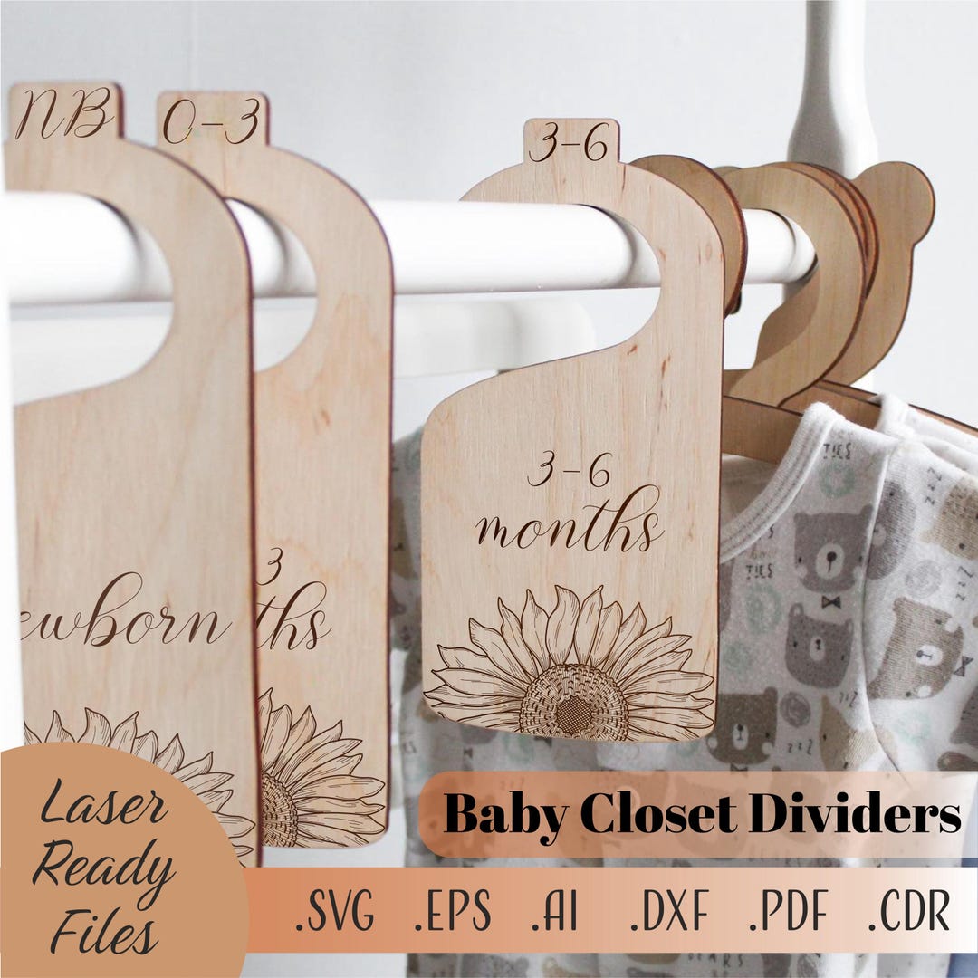 Sunflower Baby Closet Dividers SVG | Floral Nursery Size Tags | Laser ...